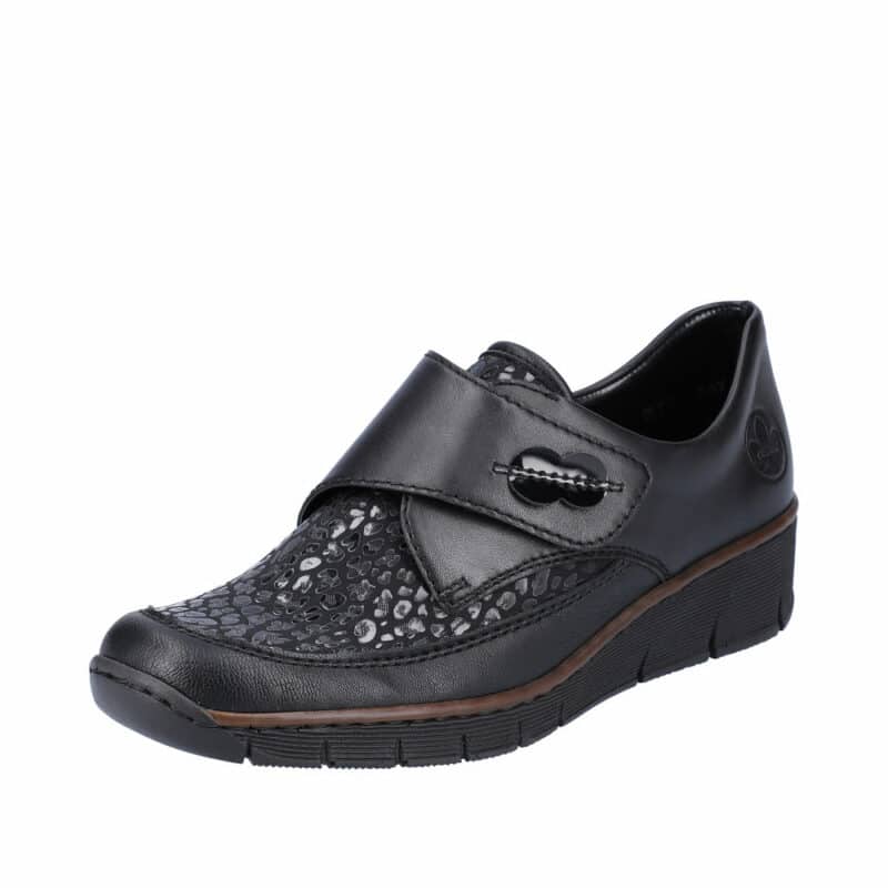 Rieker damesko i sort skind med velcro • M6006-14 → Unic Shoes